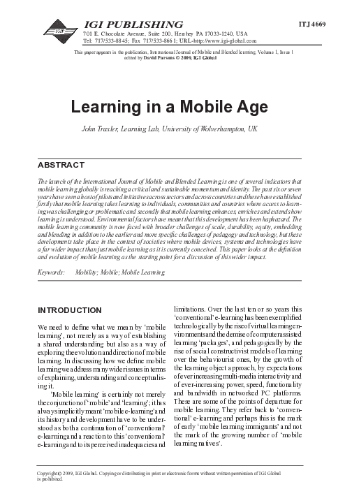 (PDF) Learning in a Mobile Age