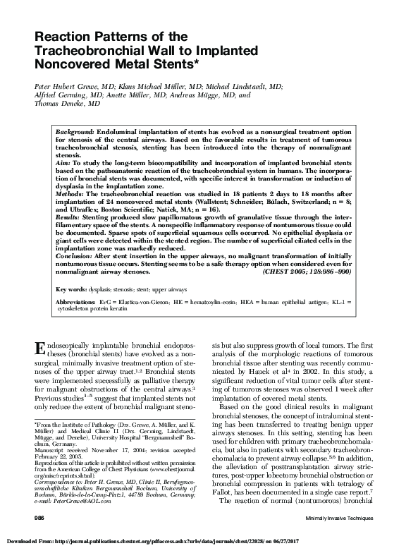 (PDF) Reaction Patterns of the Tracheobronchial Wall to Implanted ...
