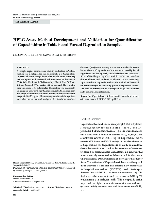 Pdf Hplc Assay Method Development And Validation For Quantification Of Capecitabine In Tablets