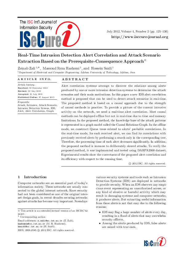 (PDF) Real-Time intrusion detection alert correlation and attack scenario extraction based on ...