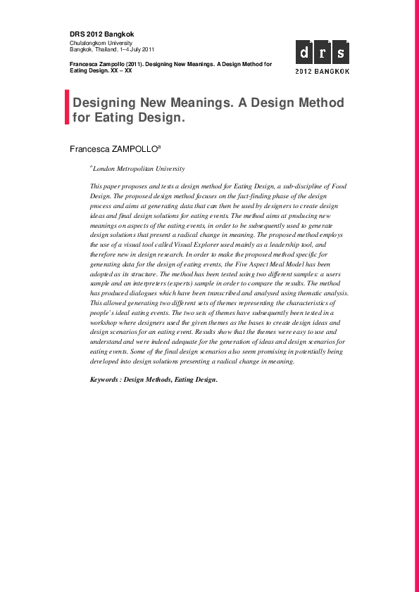 (PDF) Designing New Meanings. A Design Method for Eating Design