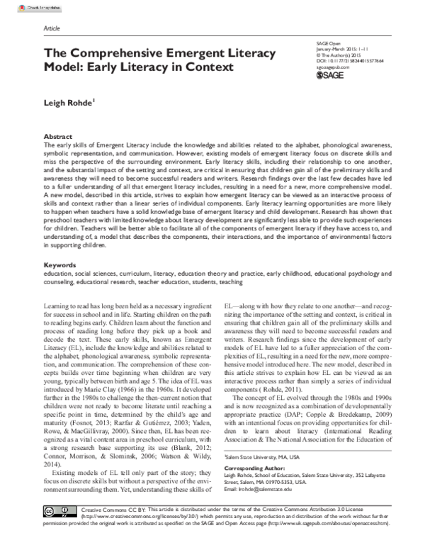 (PDF) The Comprehensive Emergent Literacy Model