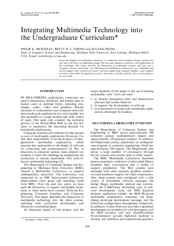 (PDF) Integrating Multimedia Technology into the Undergraduate Curriculum