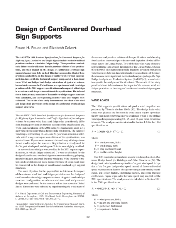 (PDF) Design of Cantilevered Overhead Sign Supports
