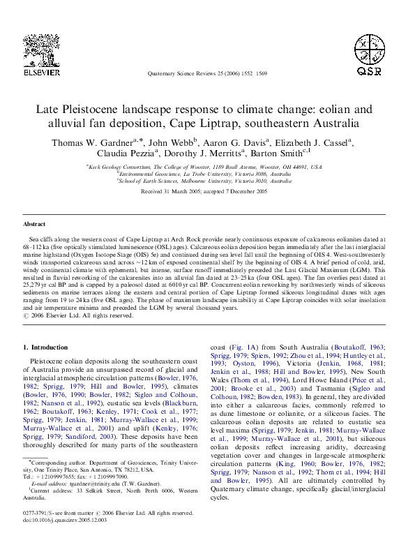 (PDF) Late Pleistocene landscape response to climate change: eolian and ...