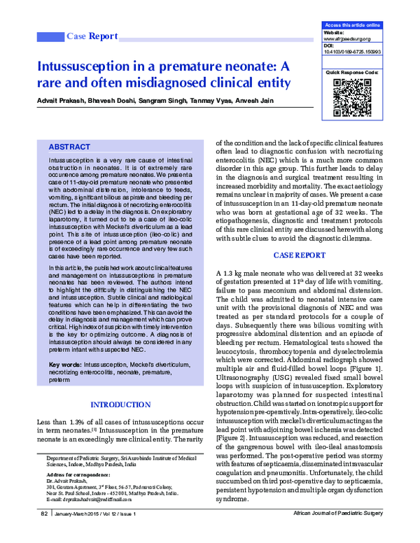 (PDF) Intussusception in a premature neonate: A rare and often ...