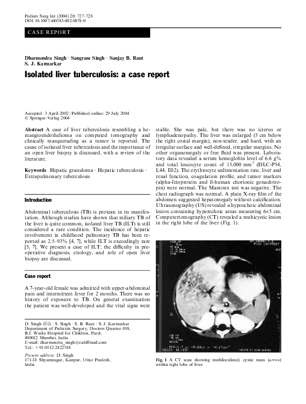 (PDF) Isolated liver tuberculosis: a case report