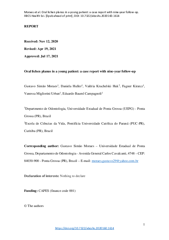 (PDF) Oral lichen planus in a young patient: a case report with nine-year follow-up | Gustavo ...