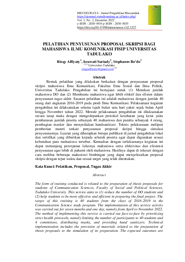 (PDF) Pelatihan Penyusunan Proposal Skripsi Bagi Mahasiswa Ilmu ...