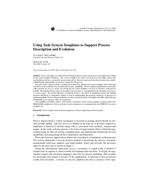 (PDF) Using Task System Templates to Support Process Description and ...