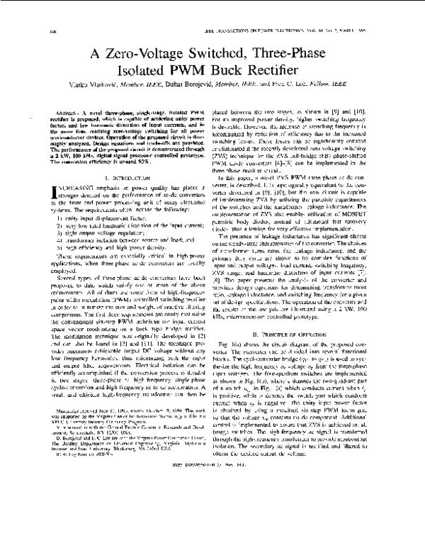 (PDF) A zero-voltage switched, three-phase isolated PWM buck rectifier