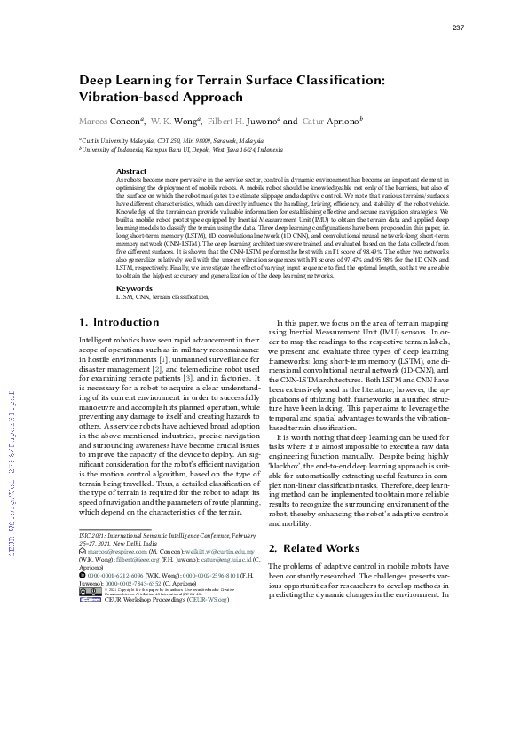 (PDF) Deep Learning for Terrain Surface Classification: Vibration-based Approach