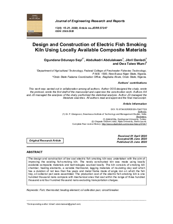 (PDF) Design and Construction of Electric Fish Smoking Kiln Using ...