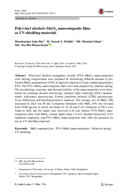 (PDF) Poly(vinyl alcohol)–MnO2 nanocomposite films as UV-shielding ...