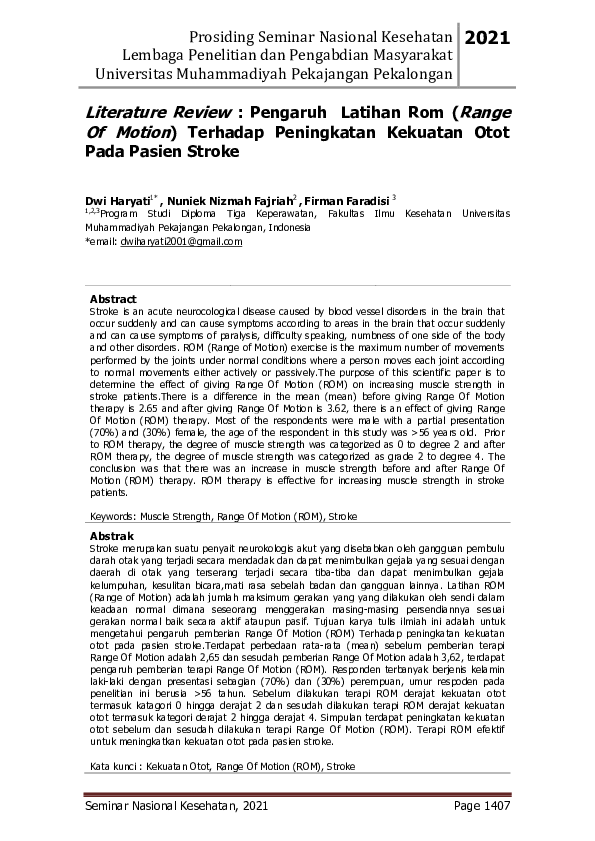 (PDF) Literature Review : Pengaruh Latihan Rom (Range Of Motion) Terhadap Peningkatan Kekuatan ...