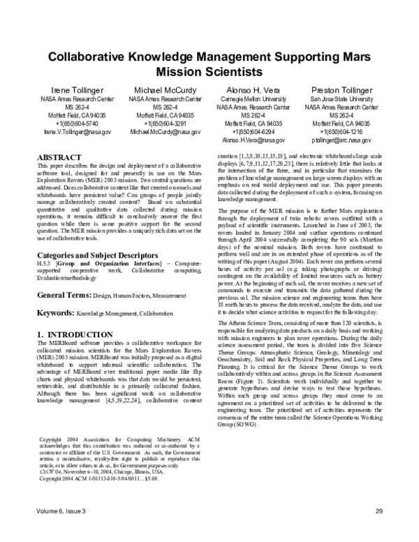 (PDF) Collaborative knowledge management supporting mars mission scientists