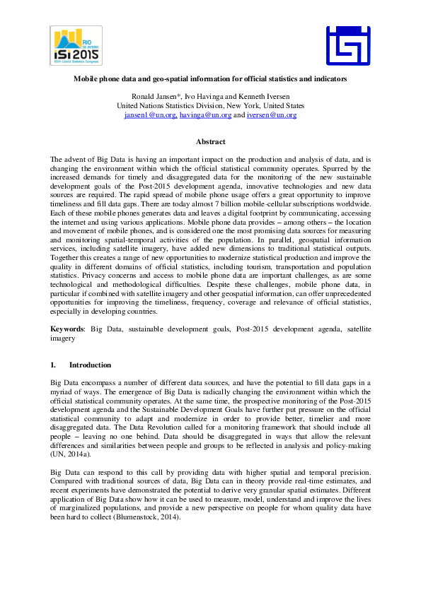 Pdf Mobile Phone Data And Geospatial Information For Official