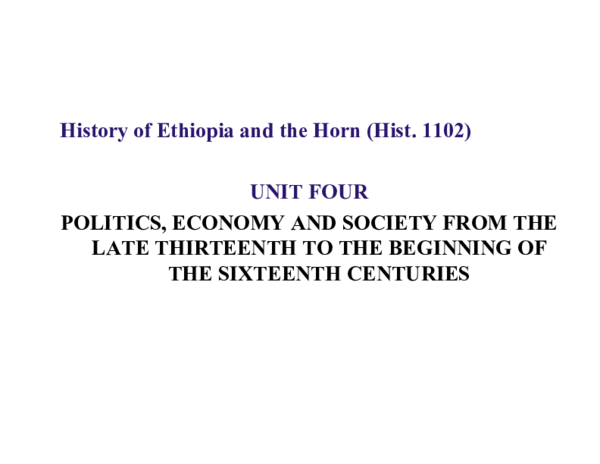 (PDF) History of Ethiopia & the Horn Unit 4-