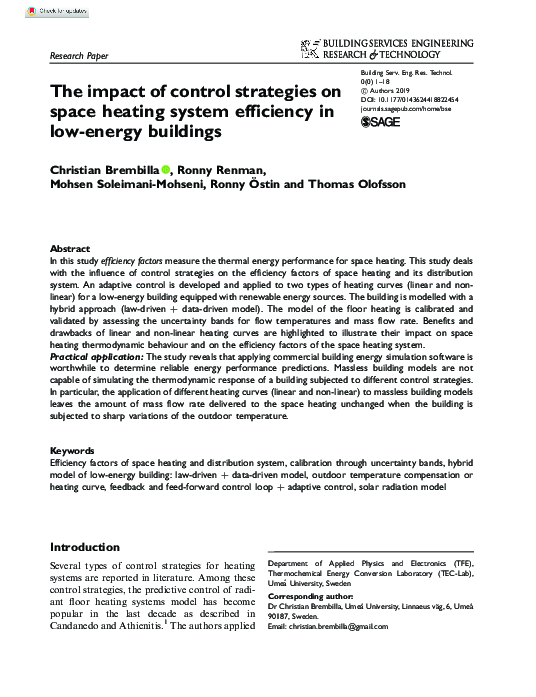 (PDF) The impact of control strategies on space heating system efficiency in low-energy buildings