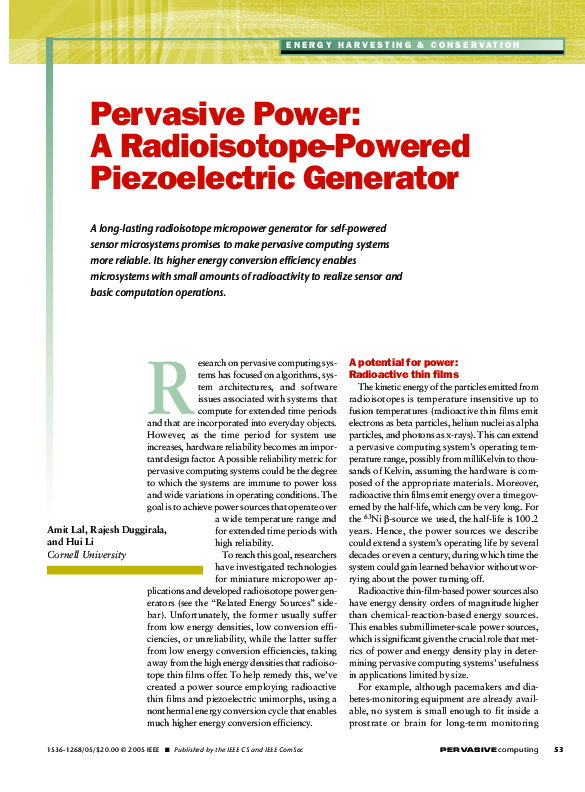 (PDF) Pervasive Power: A Radioisotope-Powered Piezoelectric Generator