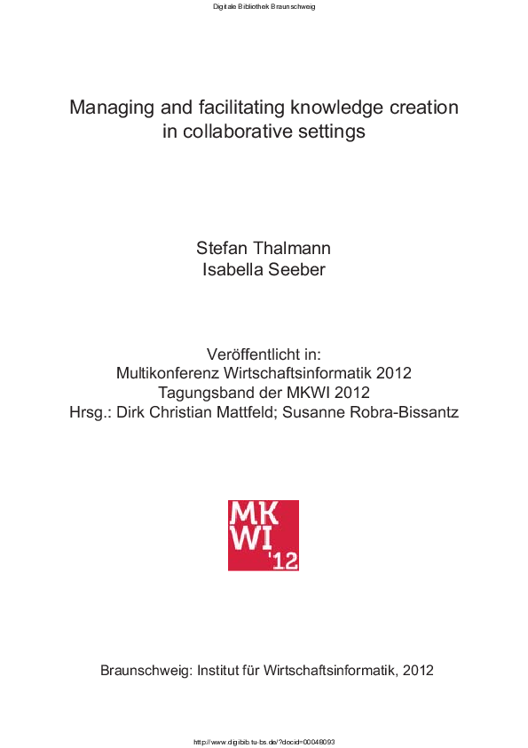 (PDF) Managing and facilitating knowledge creation in collaborative settings