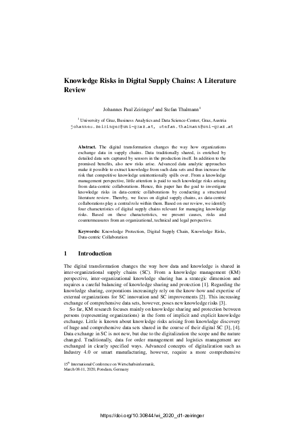(PDF) Knowledge Risks in Digital Supply Chains: A Literature Review