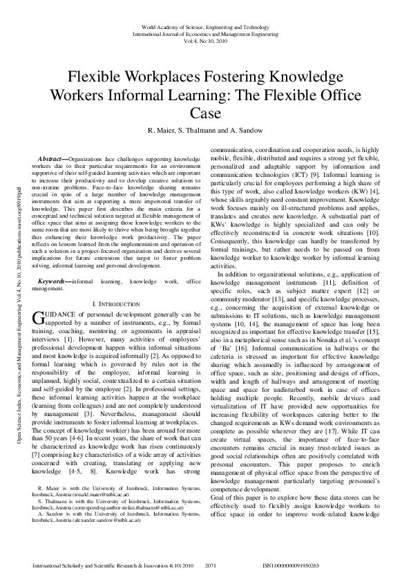 (PDF) Flexible Workplaces Fostering Knowledge Workers Informal Learning ...