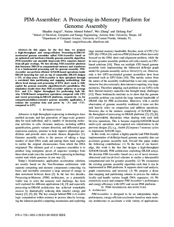 (PDF) PIM-Assembler: Efficient Processing-in-Memory for Genome Assembly