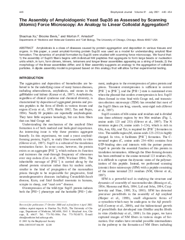 (PDF) The Assembly of Amyloidogenic Yeast Sup35 as Assessed by Scanning ...