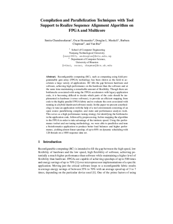 Pdf Compilation And Parallelization Techniques With Tool Support To Realize Sequence Alignment