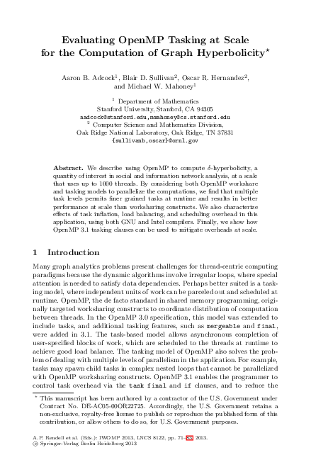 Pdf Evaluating Openmp Tasking At Scale For The Computation Of Graph Hyperbolicity