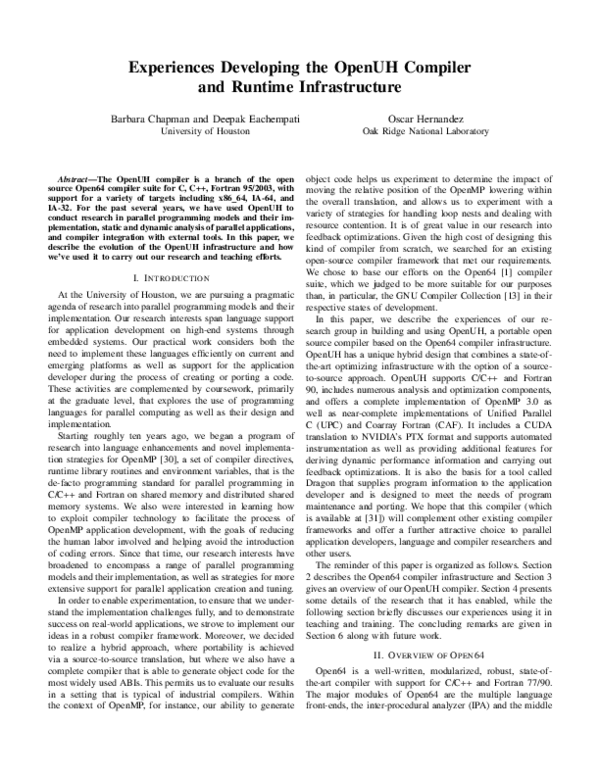 (PDF) Evolution of the OpenUH Compiler and Runtime Infrastructure