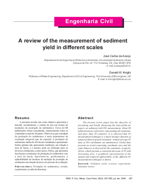 (PDF) A review of the measurement of sediment yield in different scales