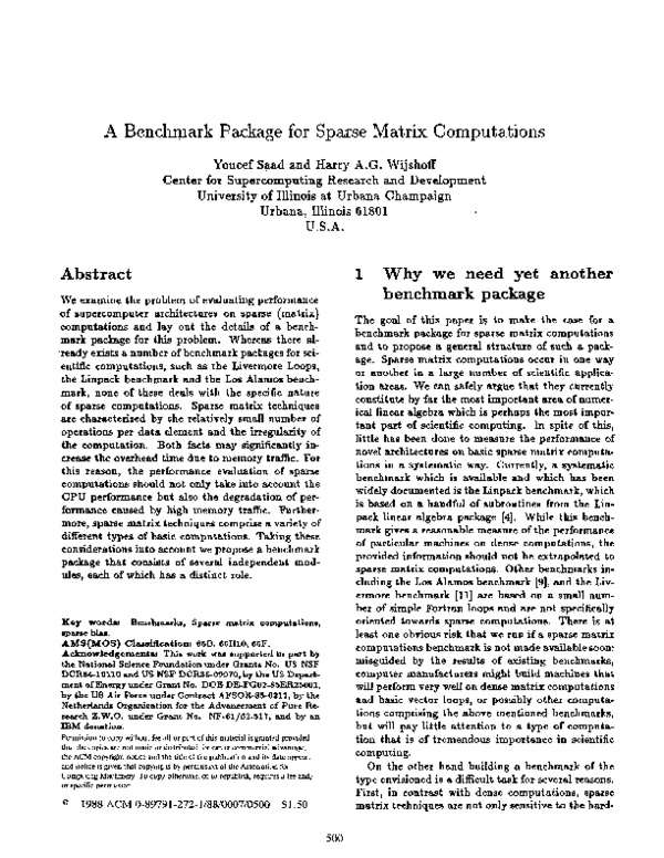 (PDF) A benchmark package for sparse matrix computations