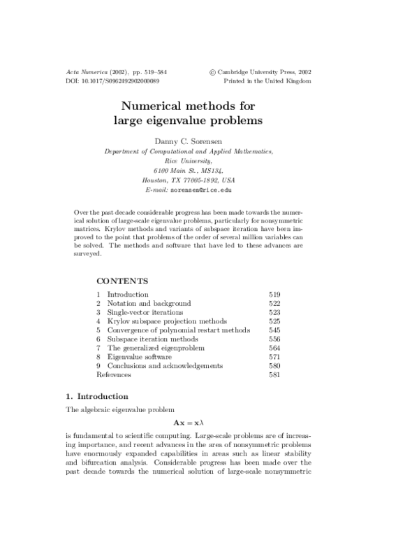 (PDF) Numerical methods for large eigenvalue problems