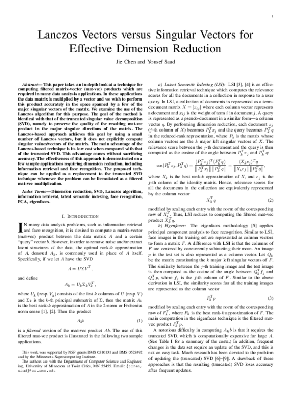 (PDF) Lanczos Vectors versus Singular Vectors for Effective Dimension Reduction | Yousef Saad ...