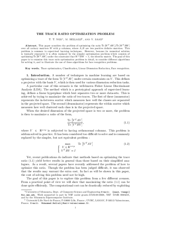 (PDF) The Trace Ratio Optimization Problem
