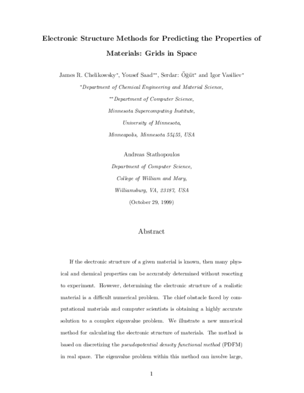 Pdf Electronic Structure Methods For Predicting The Properties Of