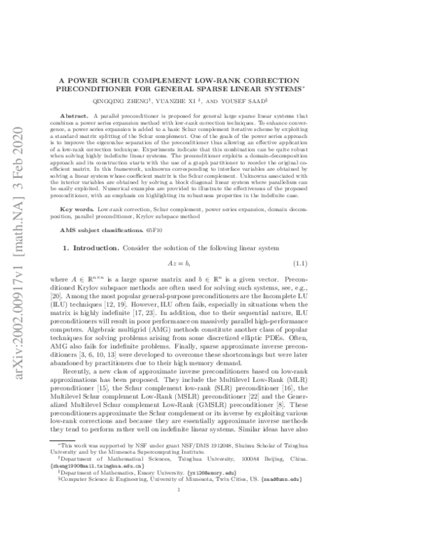 (PDF) A Power Schur Complement Low-Rank Correction Preconditioner for General Sparse Linear Systems