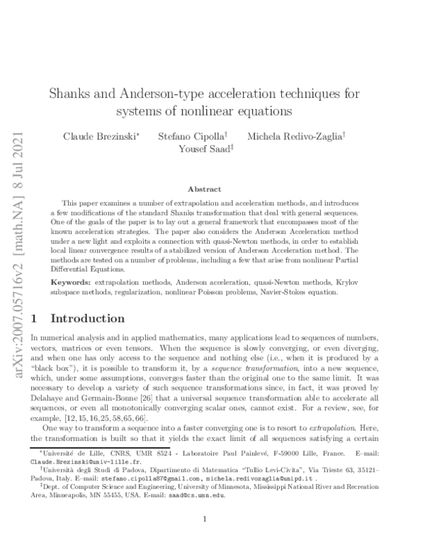 (PDF) Shanks and Anderson-type acceleration techniques for systems of ...
