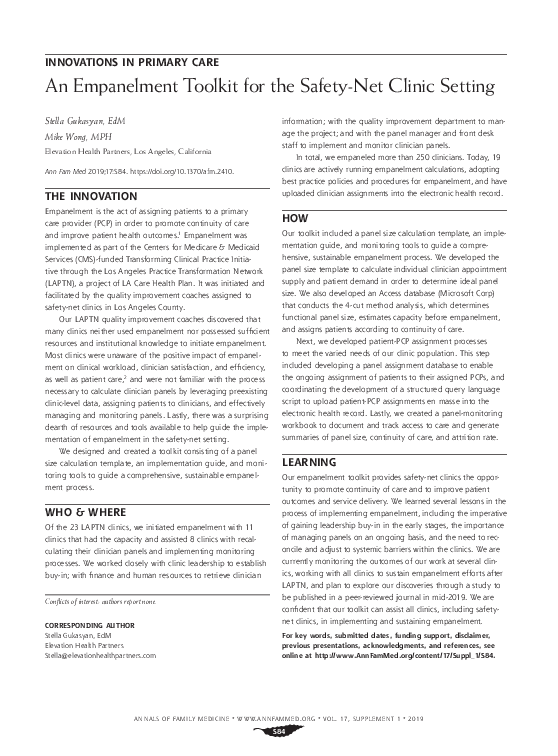 (PDF) An Empanelment Toolkit for the Safety-Net Clinic Setting