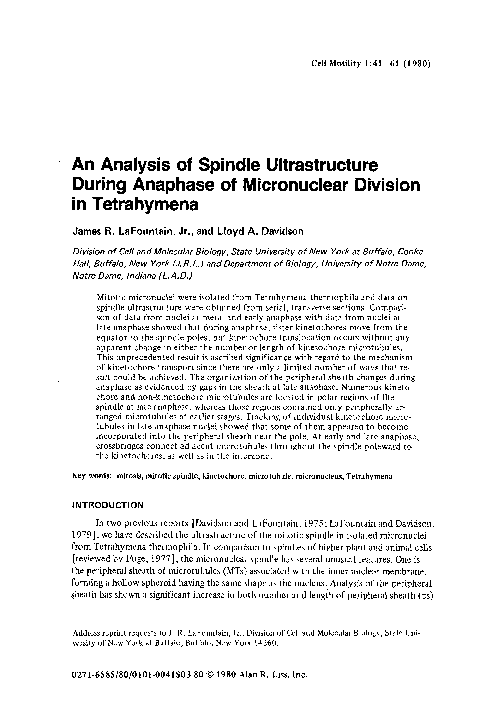 (PDF) An analysis of spindle ultrastructure during anaphase of micronuclear division in Tetrahymena