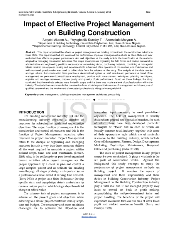 (PDF) Impact of Effective Project Management on Building Construction
