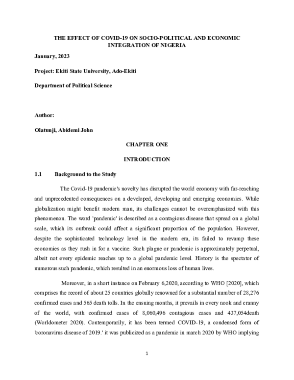 (DOC) THE EFFECT OF COVID-19 ON SOCIO-POLITICAL AND ECONOMIC ...