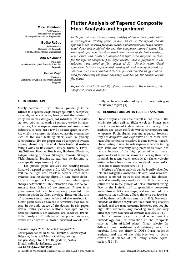 (PDF) Flutter analysis of tapered composite fins: Analysis and experiment