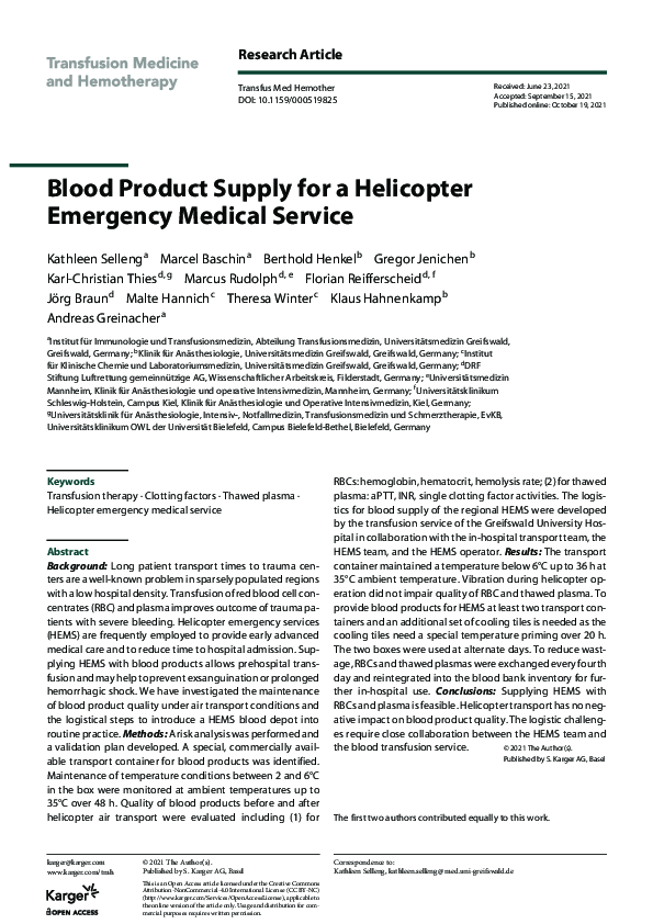(PDF) Blood Product Supply for a Helicopter Emergency Medical Service ...