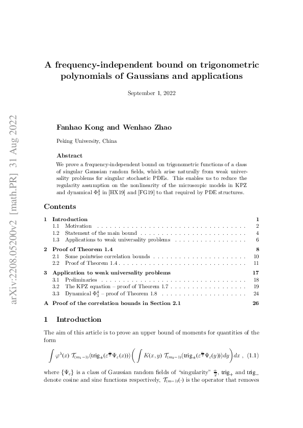 (PDF) A frequency-independent bound on trigonometric polynomials of Gaussians and applications