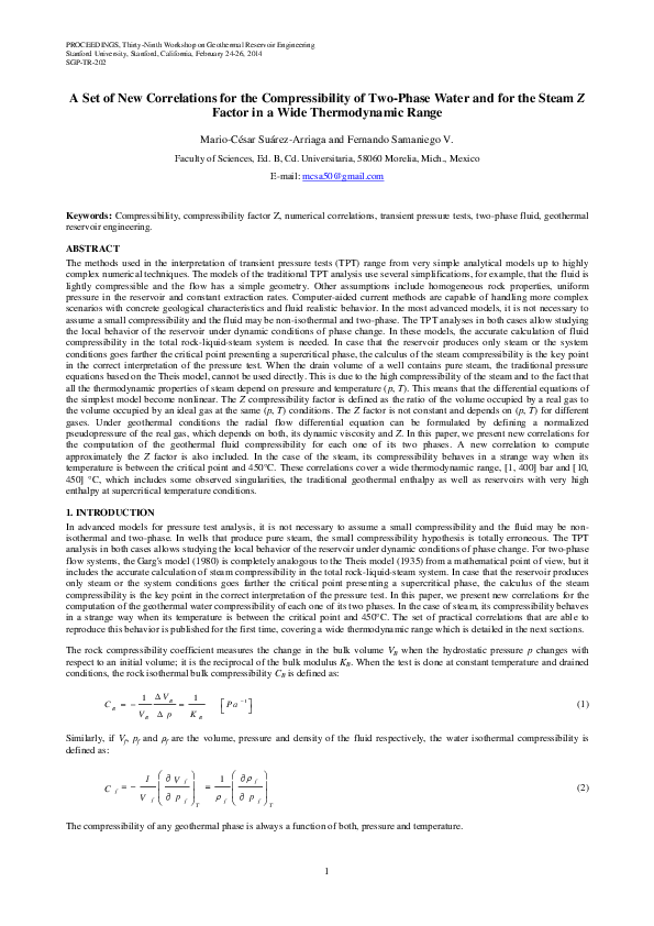 (PDF) A Set of New Correlations for the Compressibility of Two-Phase Water and for the Steam Z ...