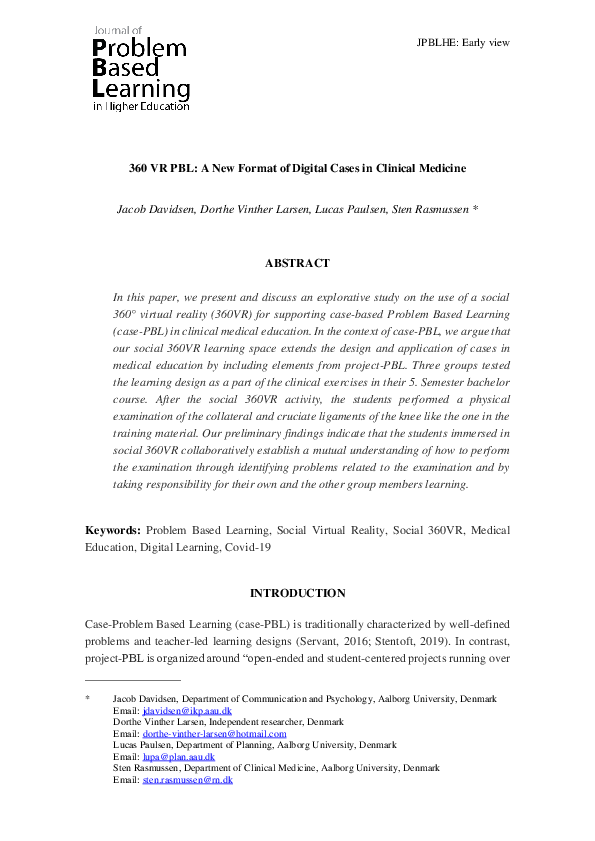 (PDF) 360VR PBL: A New Format of Digital Cases in Clinical Medicine
