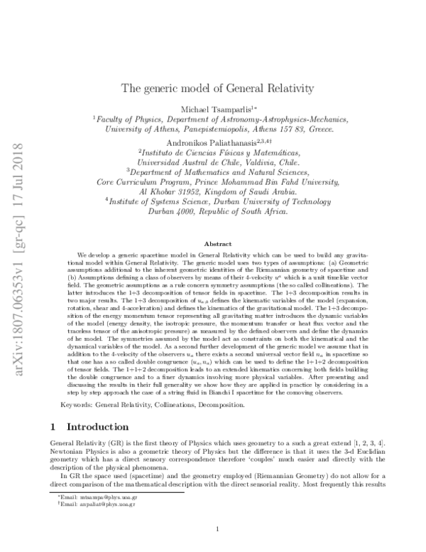 (PDF) The generic model of General Relativity